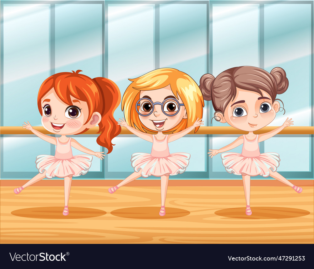 Cute ballet dancer students in dance classroom Vector Image