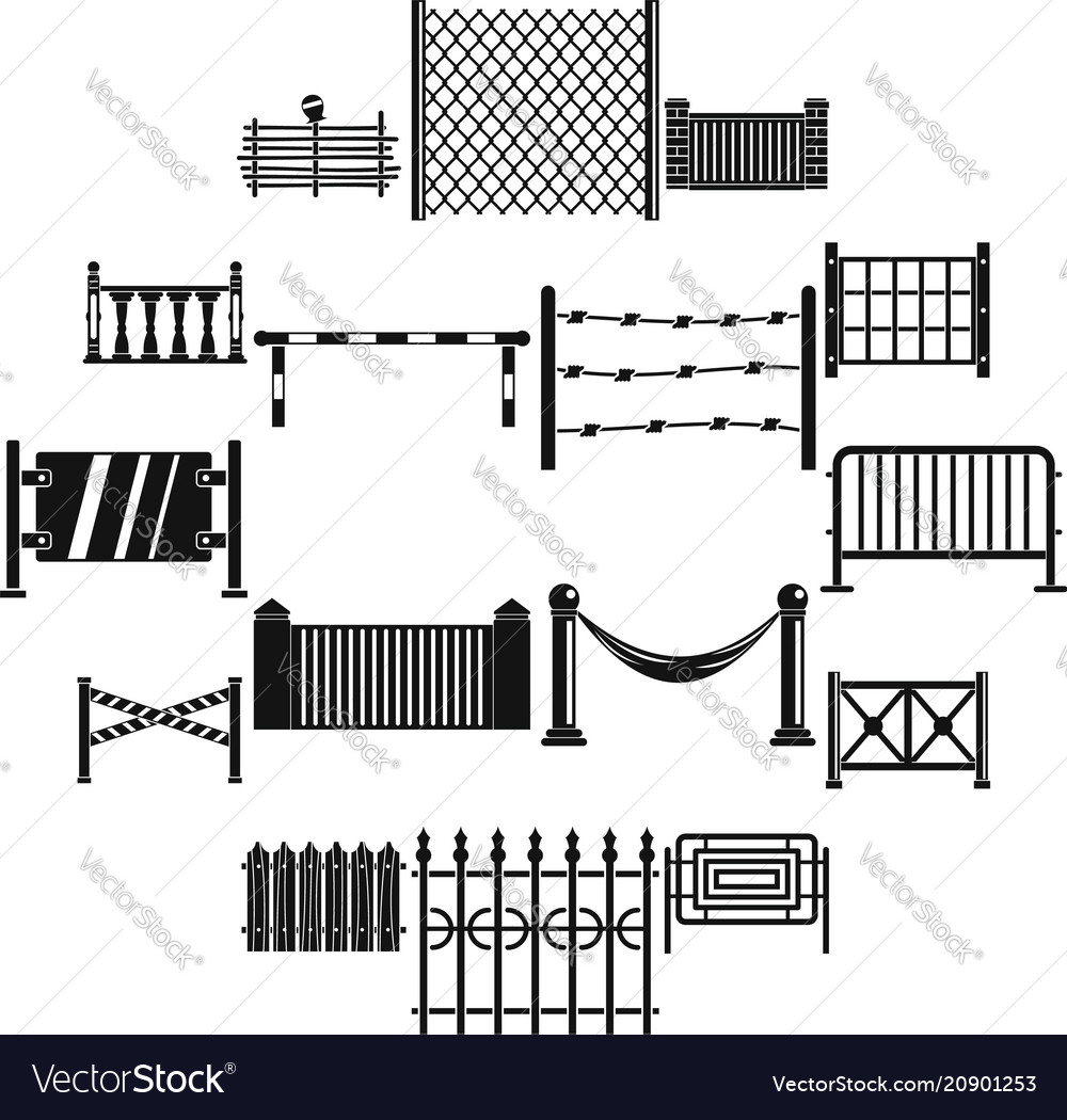 Fencing icons set simple style Royalty Free Vector Image