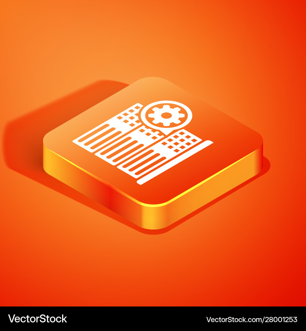 Isometric server and gear icon isolated on orange Vector Image