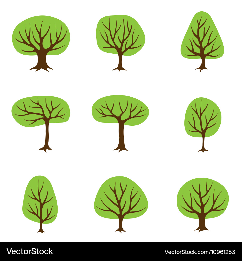 Set of abstract stylized trees natural Royalty Free Vector