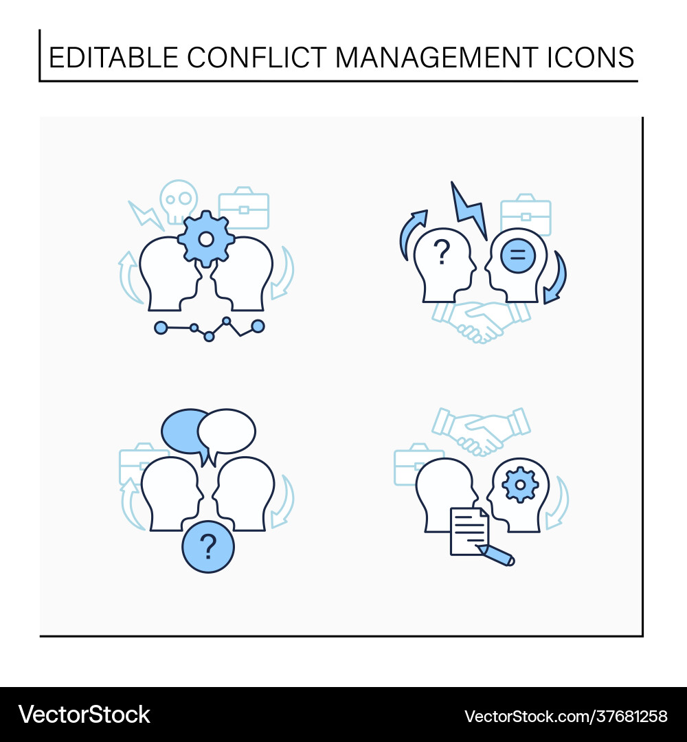 Conflict management line icons set Royalty Free Vector Image