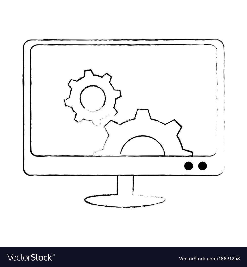 Monitor computer with gears Royalty Free Vector Image