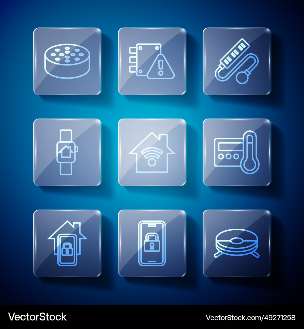 Set line mobile with smart home digital door lock Vector Image