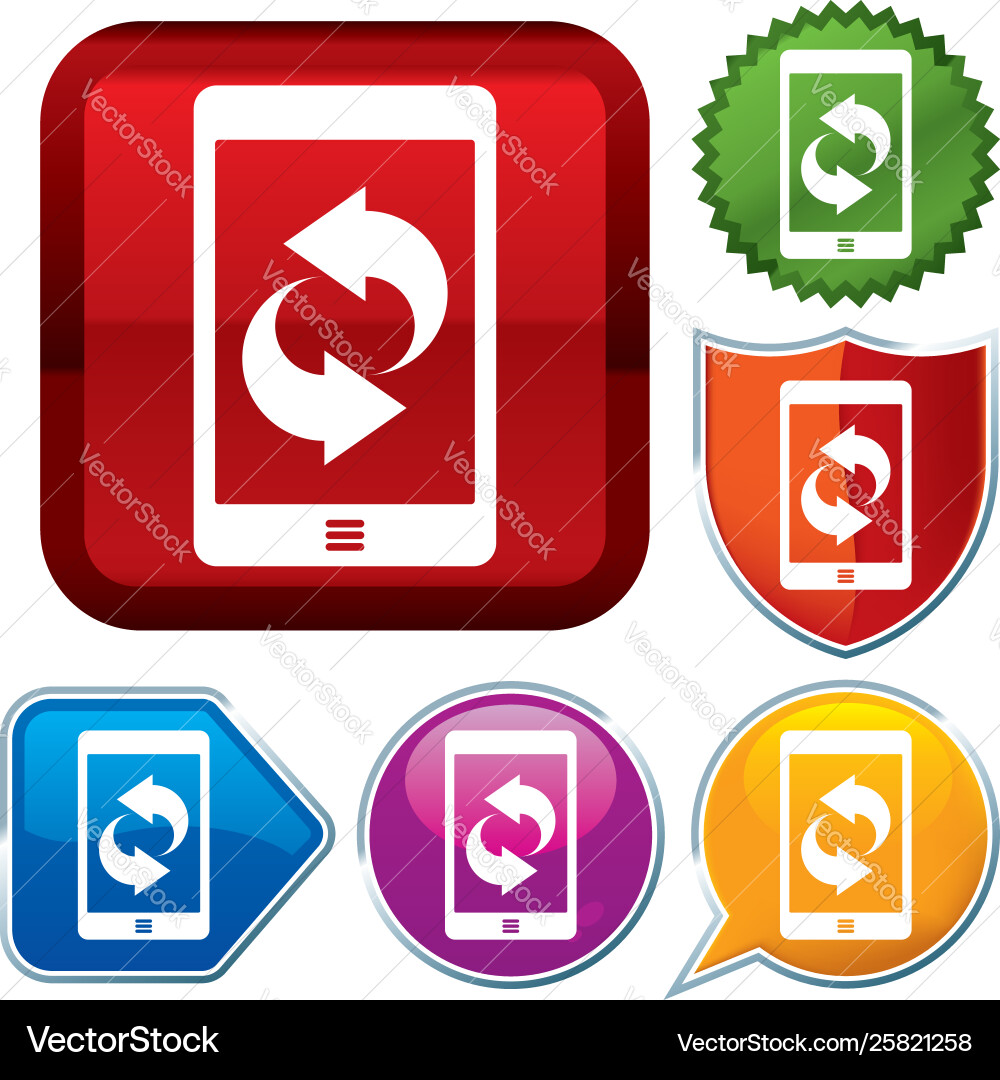 Set shiny icon series on buttons smartphone Vector Image