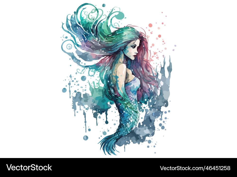 Watercolor mermaid Royalty Free Vector Image - VectorStock