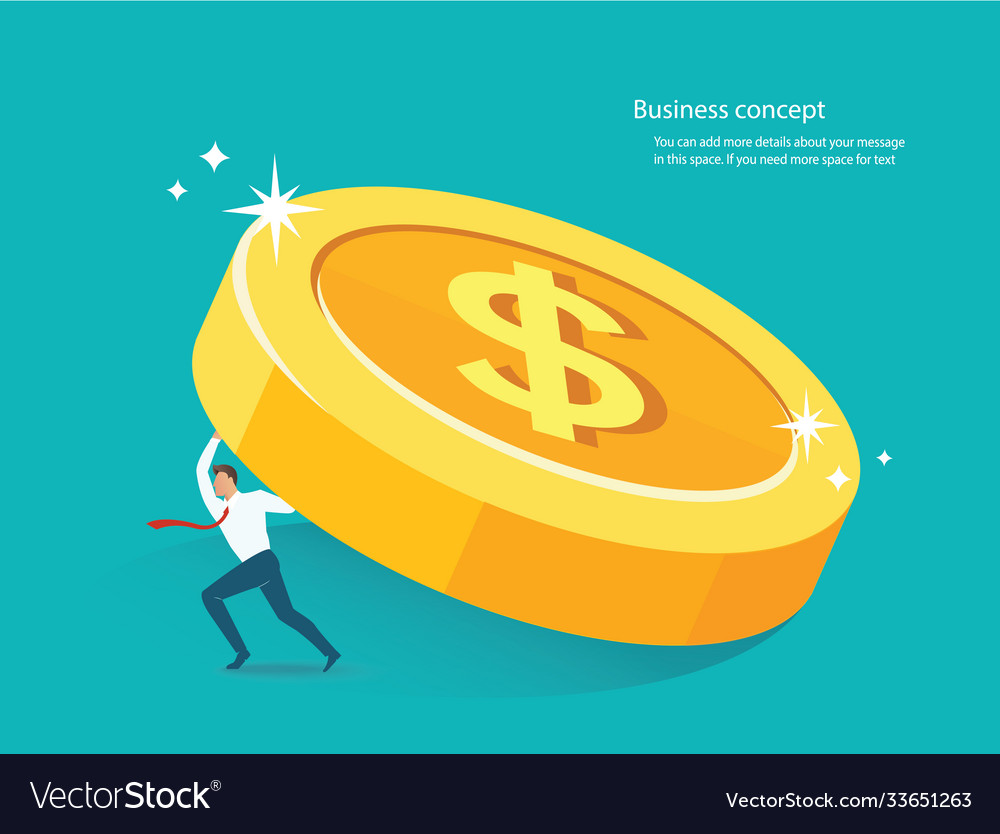 Businessman holding big gold coin Royalty Free Vector Image Businessman holding big gold coin Royalty Free Vector Image