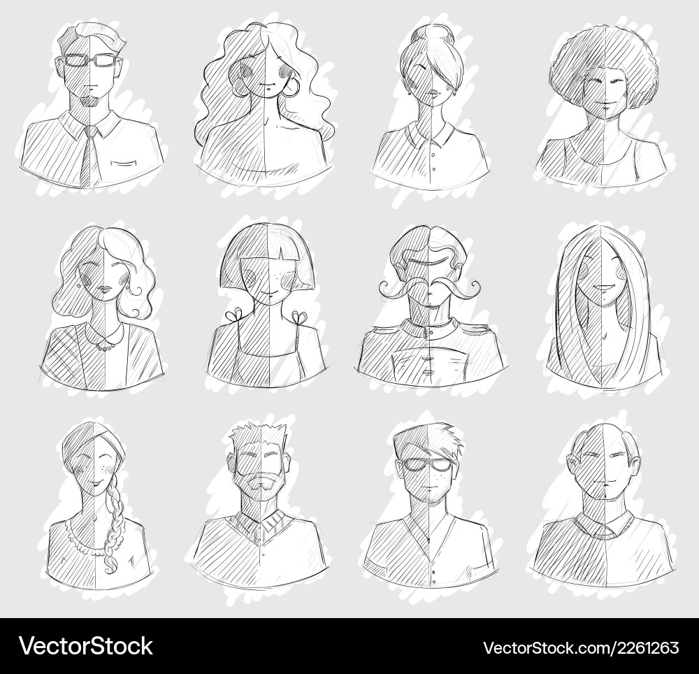 Characters design Hand drawn icons Faces sketch Vector Image