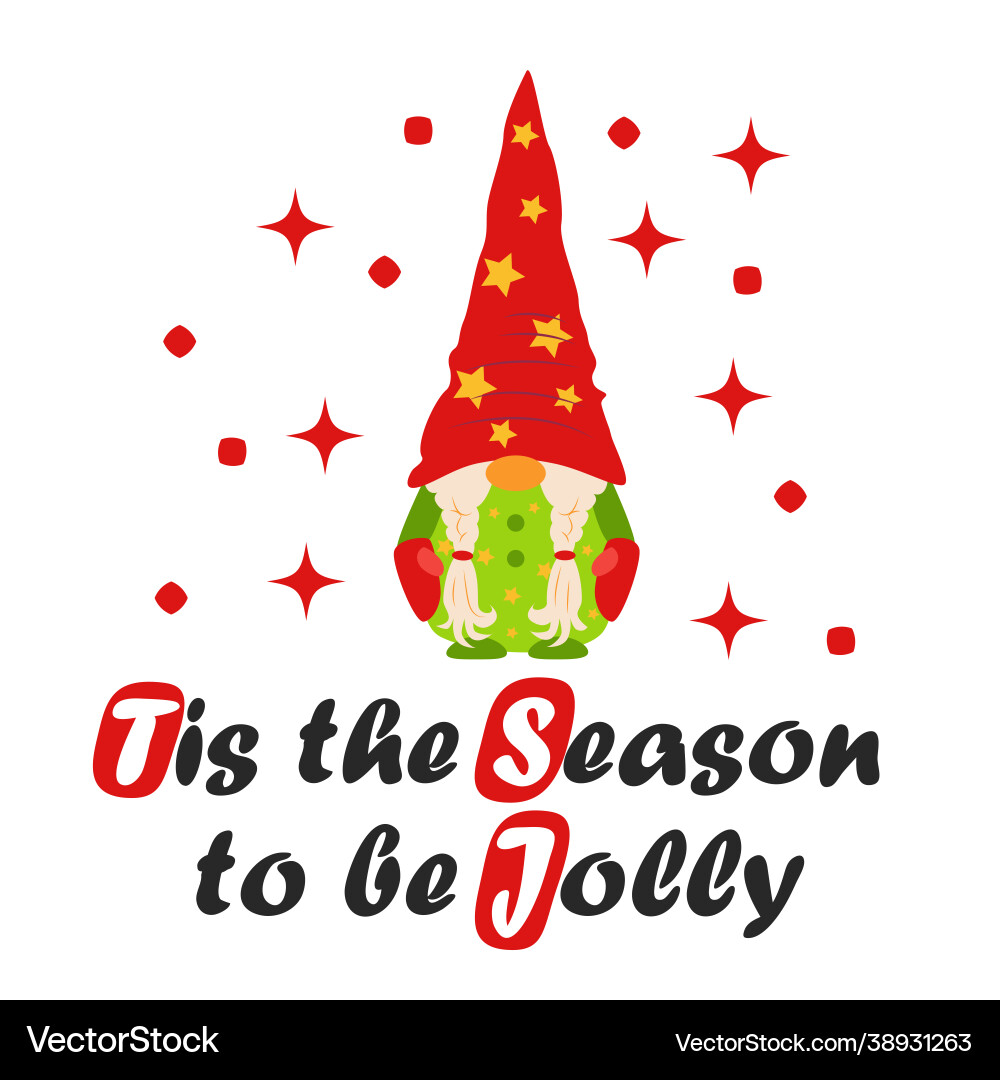 Christmas card with gnomes flat design Royalty Free Vector