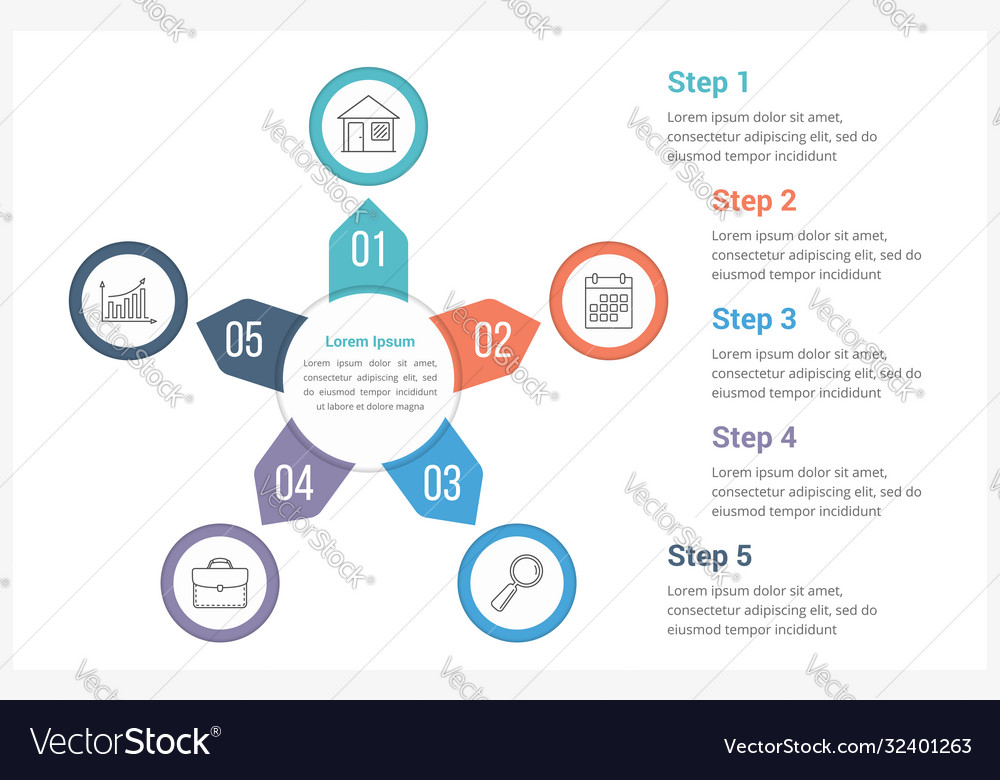 Circle infographics template with five elements Vector Image