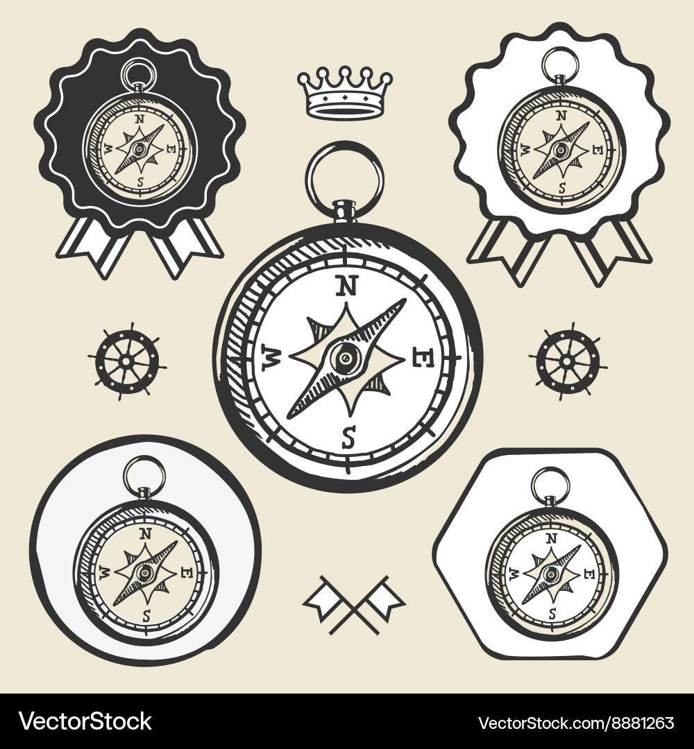Compass vintage location icon flat web sign symbol