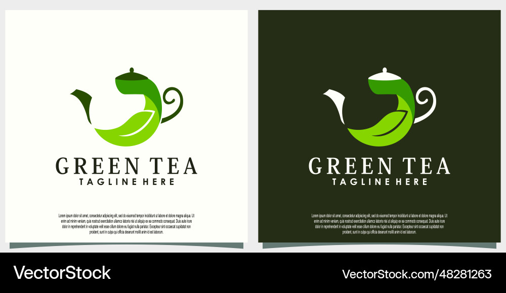 Green tea logo design with leaf and teapot Vector Image