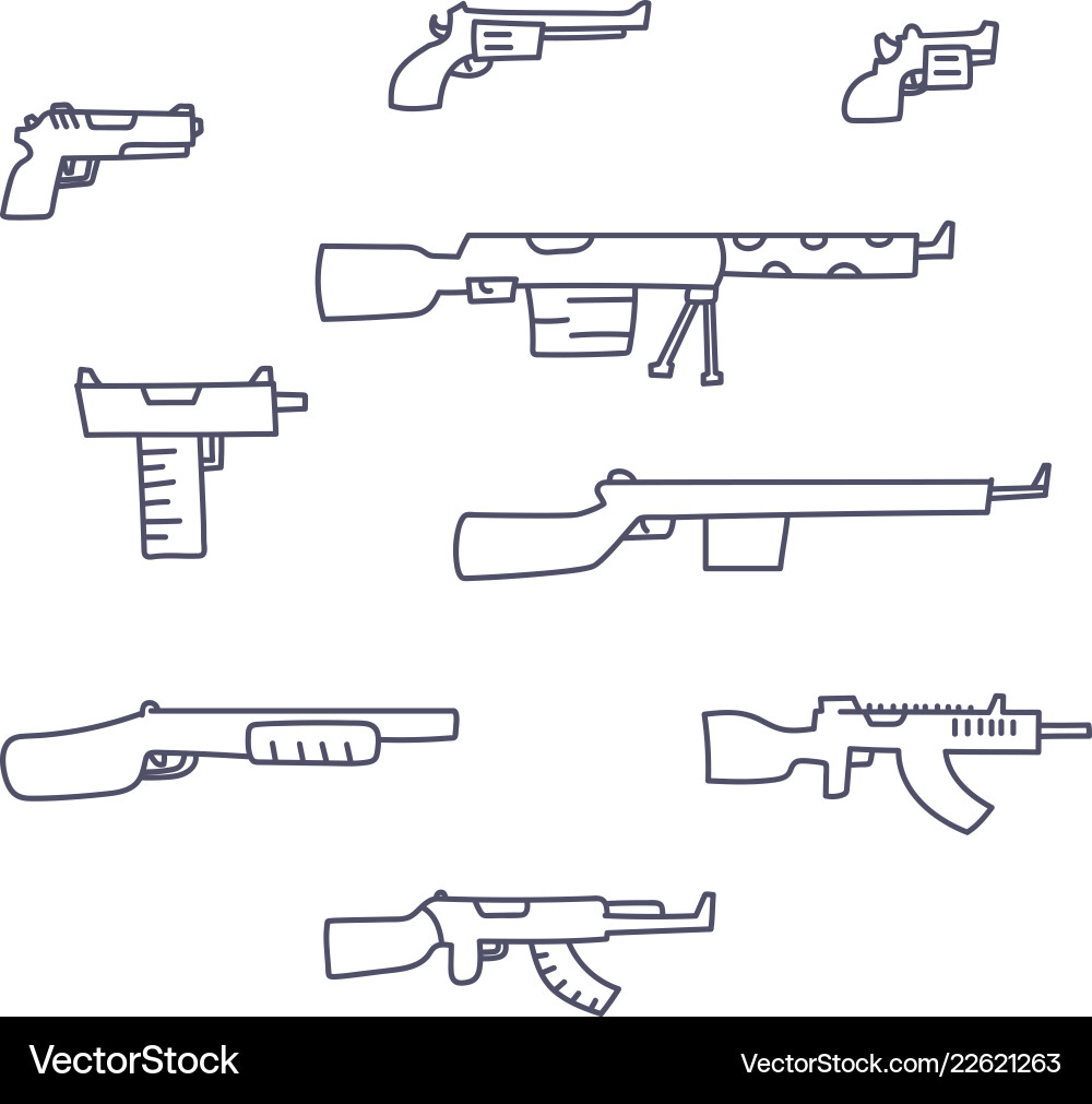 Guns hand drawn set childish doodle style Vector Image