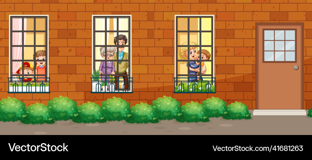 House facade with people at the windows Royalty Free Vector