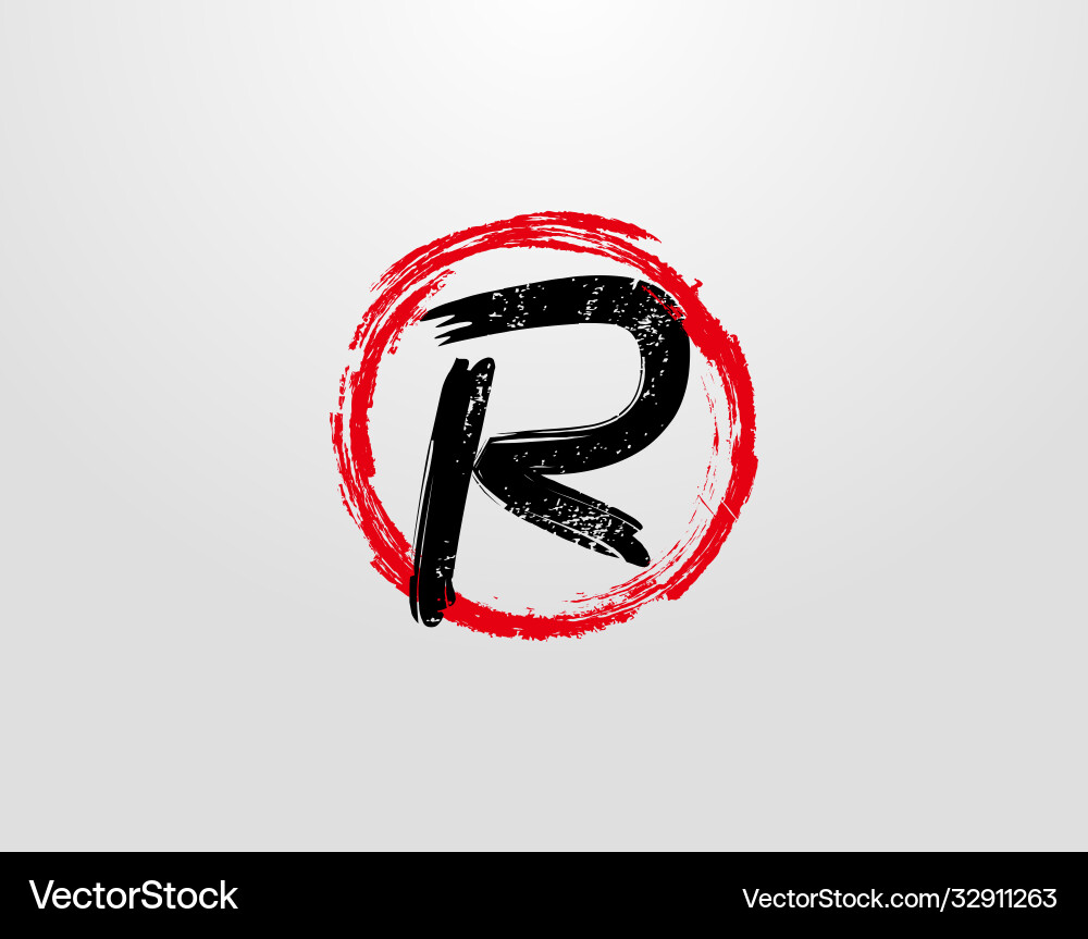 R letter logo with red circle grunge splatter Vector Image