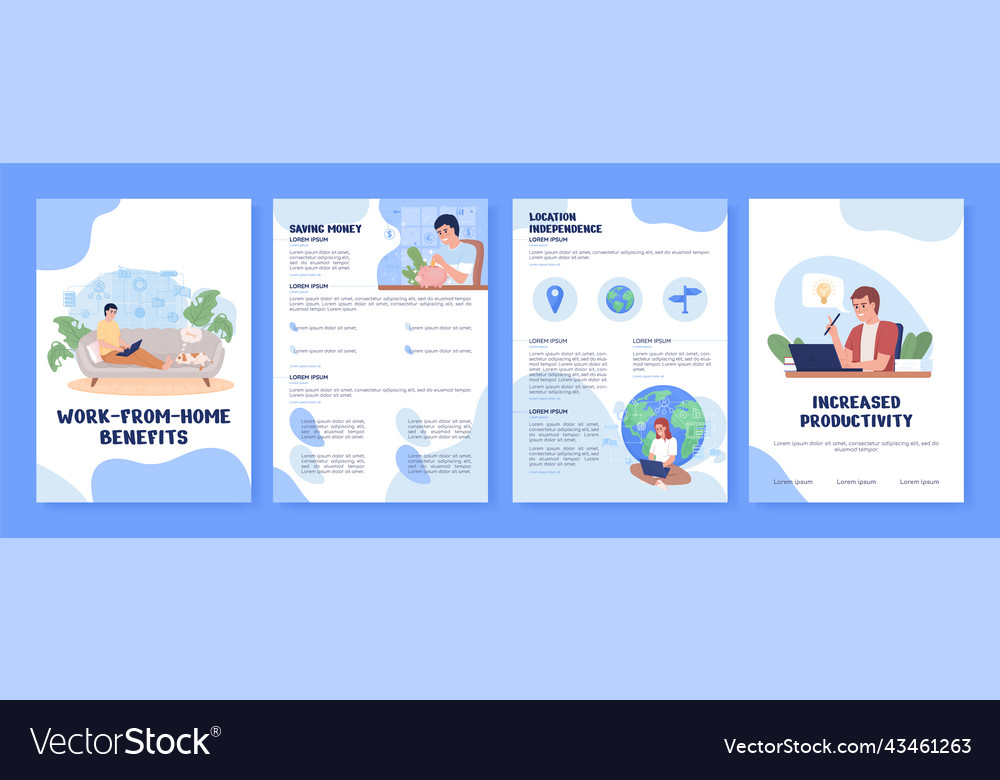 Work from home benefits flat brochure template Vector Image Work from home benefits flat brochure template Vector Image
