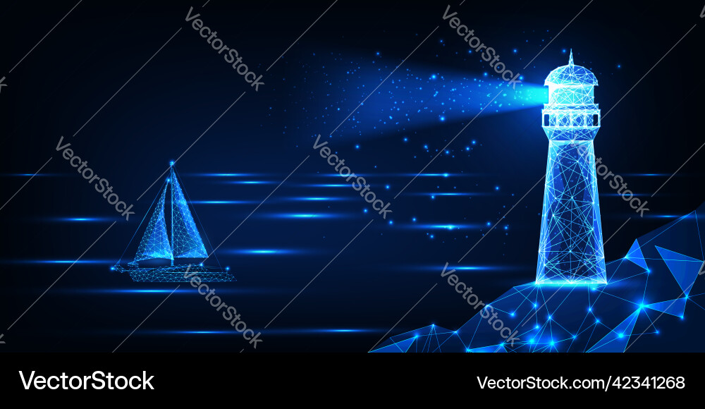 Abstract landscape with lighthouse and sailboat Vector Image