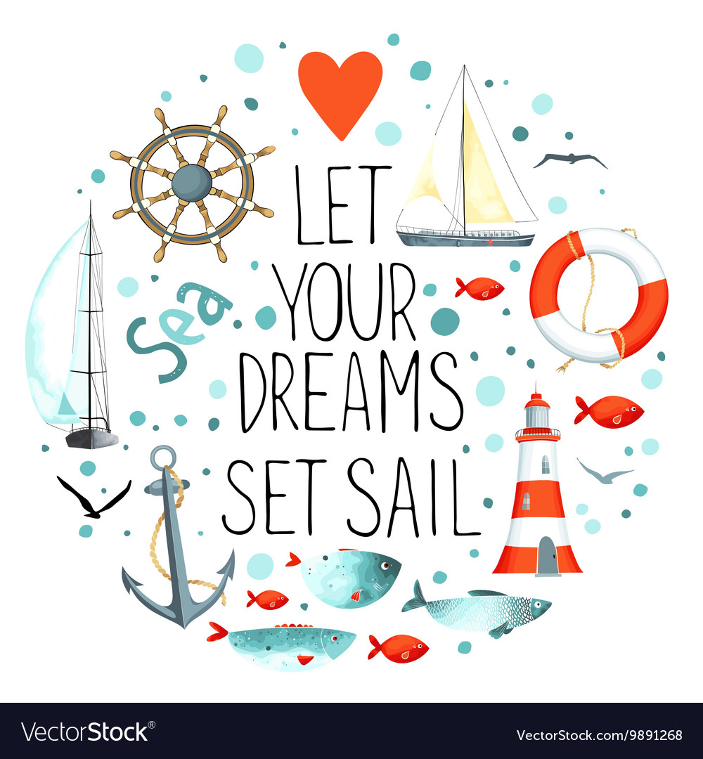 Collection of nautical elements in a circle shape Vector Image