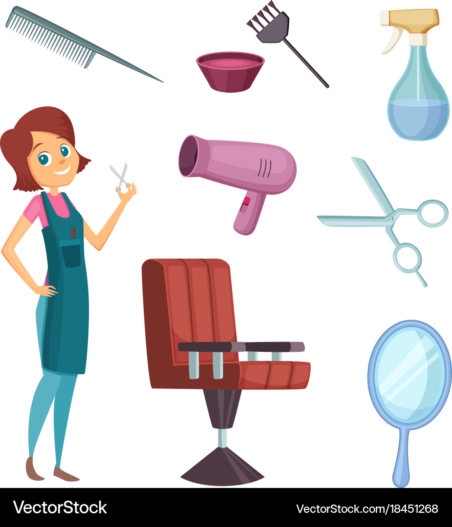 Female barber at work stylist with different Vector Image