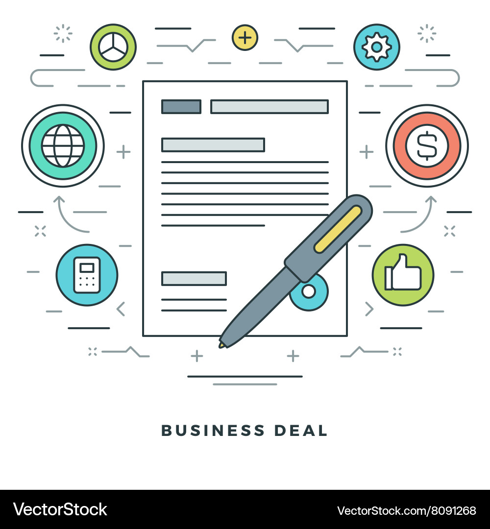 Flat line business deal concept Royalty Free Vector Image