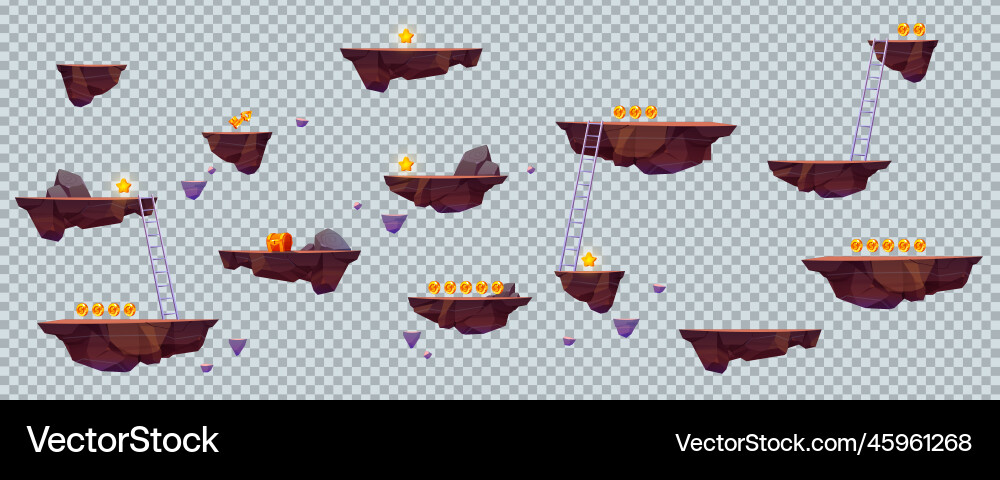 Flying rock islands game isolated elements Vector Image