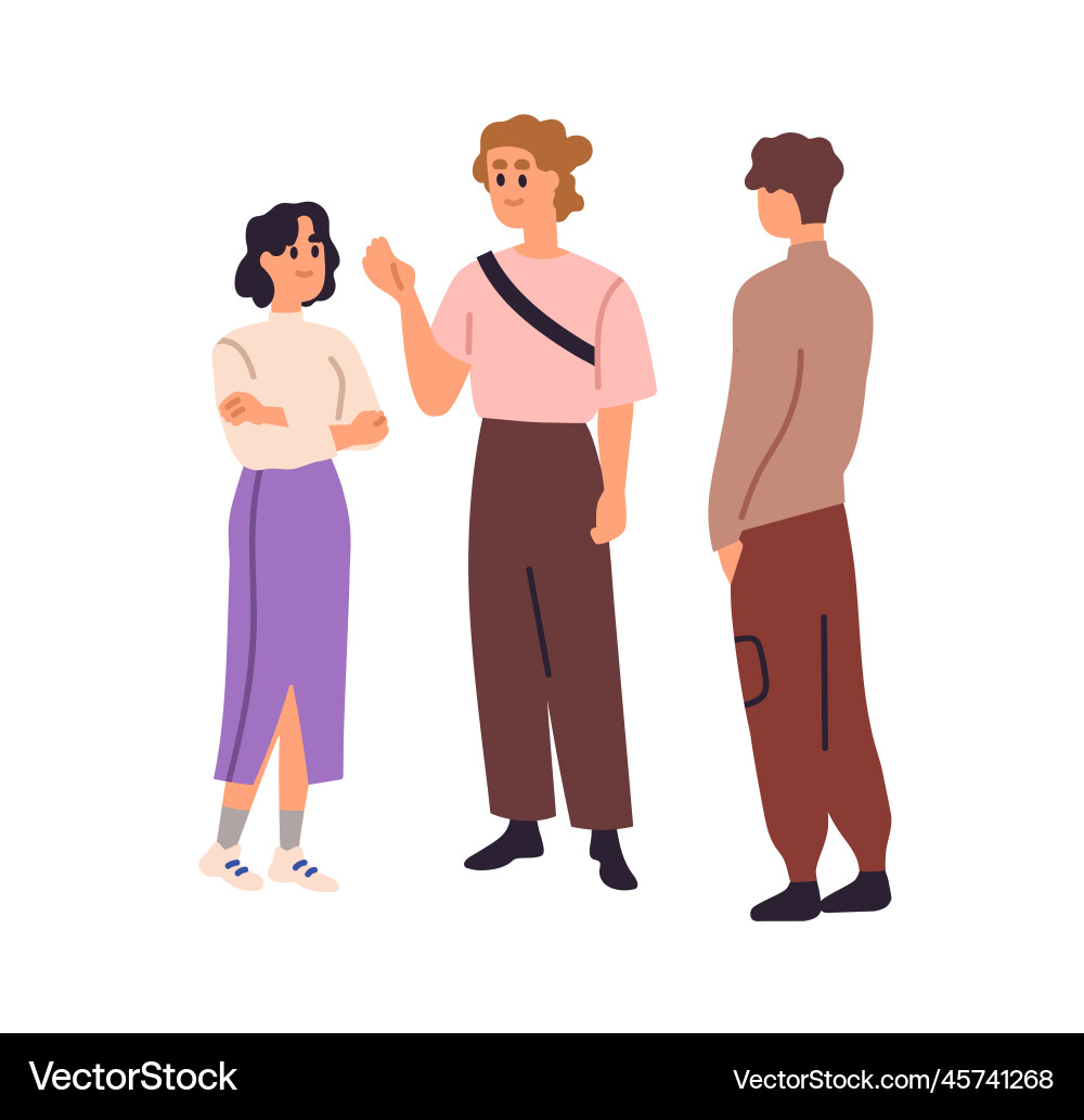 Friends talking standing together happy young Vector Image