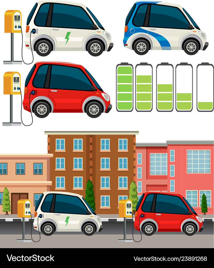 Set of electric car Royalty Free Vector Image - VectorStock