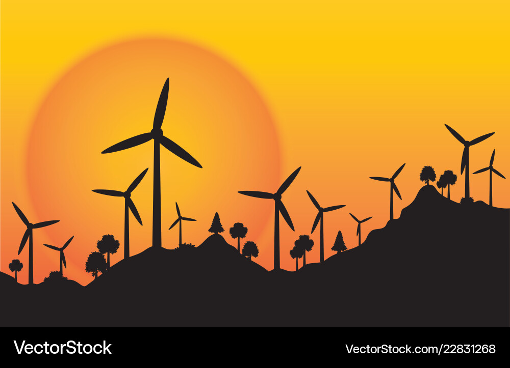 Silhouette wind wheel electric energy Royalty Free Vector