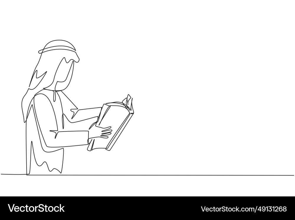 Single one line drawing arabian man are very Vector Image