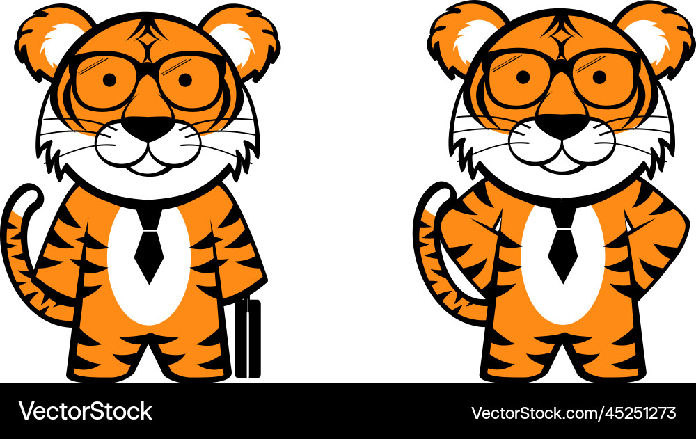 Business chibi tiger cartoon expressions pack Vector Image