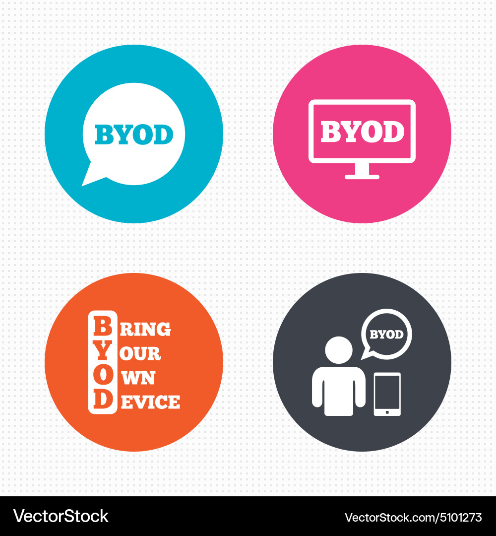 Byod signs human with notebook and smartphone Vector Image