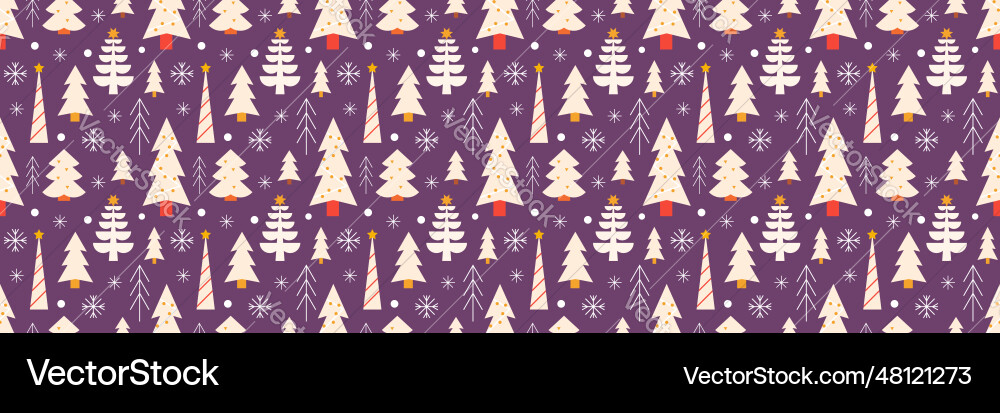 Christmas trees with snowflakes seamless Vector Image