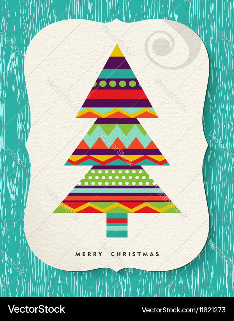 Merry christmas pine tree design in fun colors Vector Image