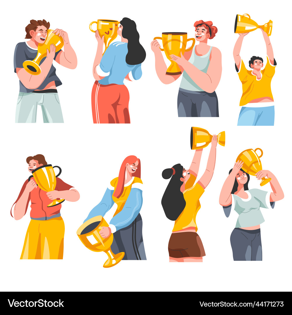People with rewards winners trophy prize Vector Image