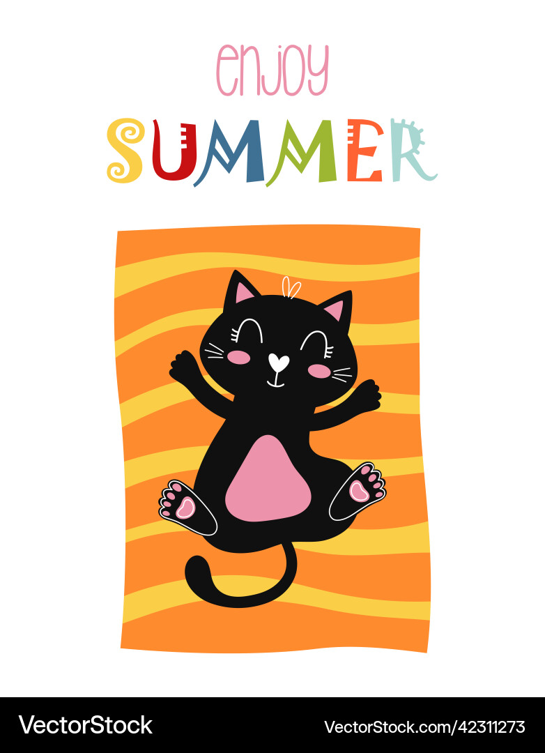 Summer with cat in cartoon style Royalty Free Vector Image
