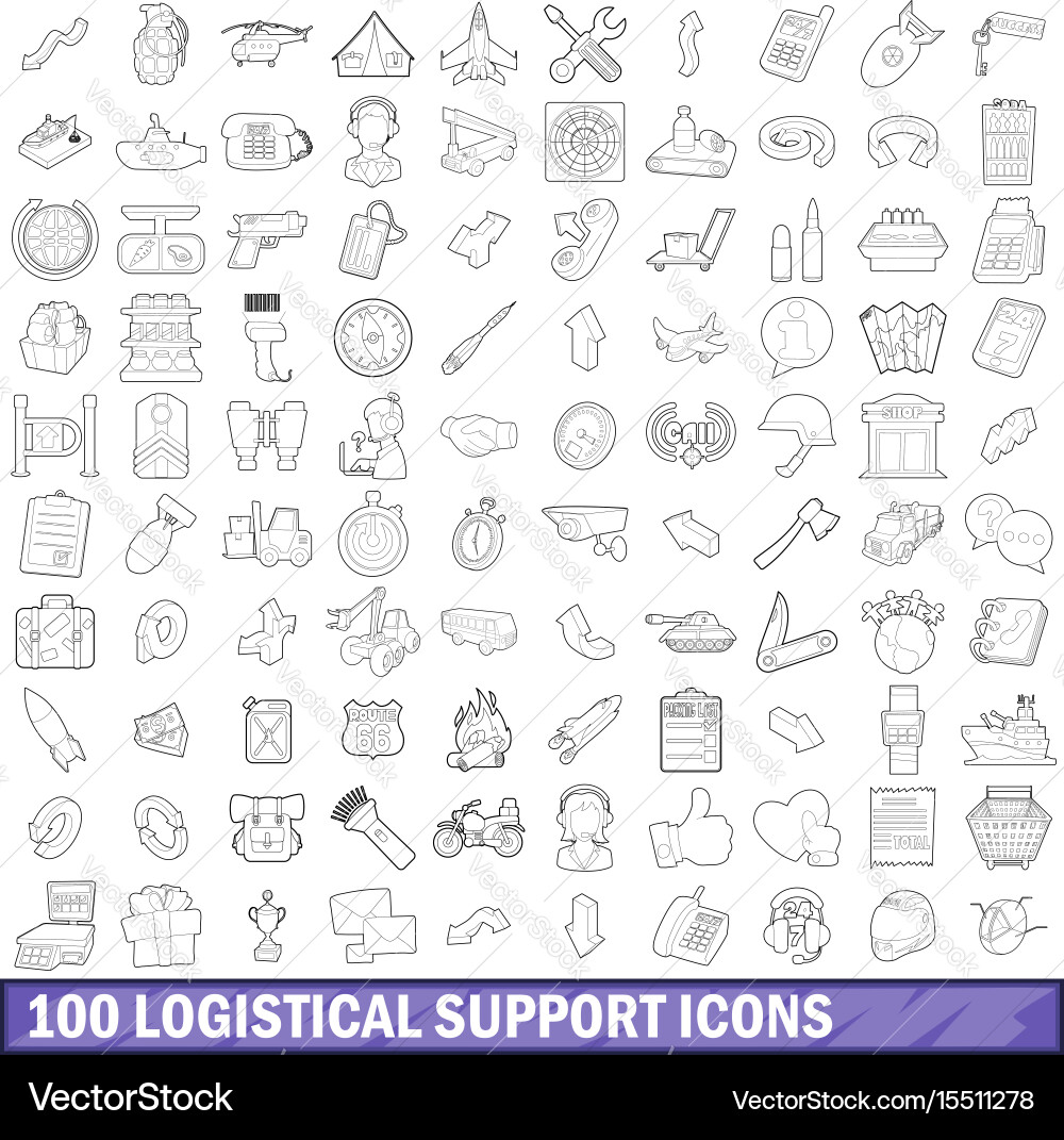 100 logistical support icons set outline style Vector Image