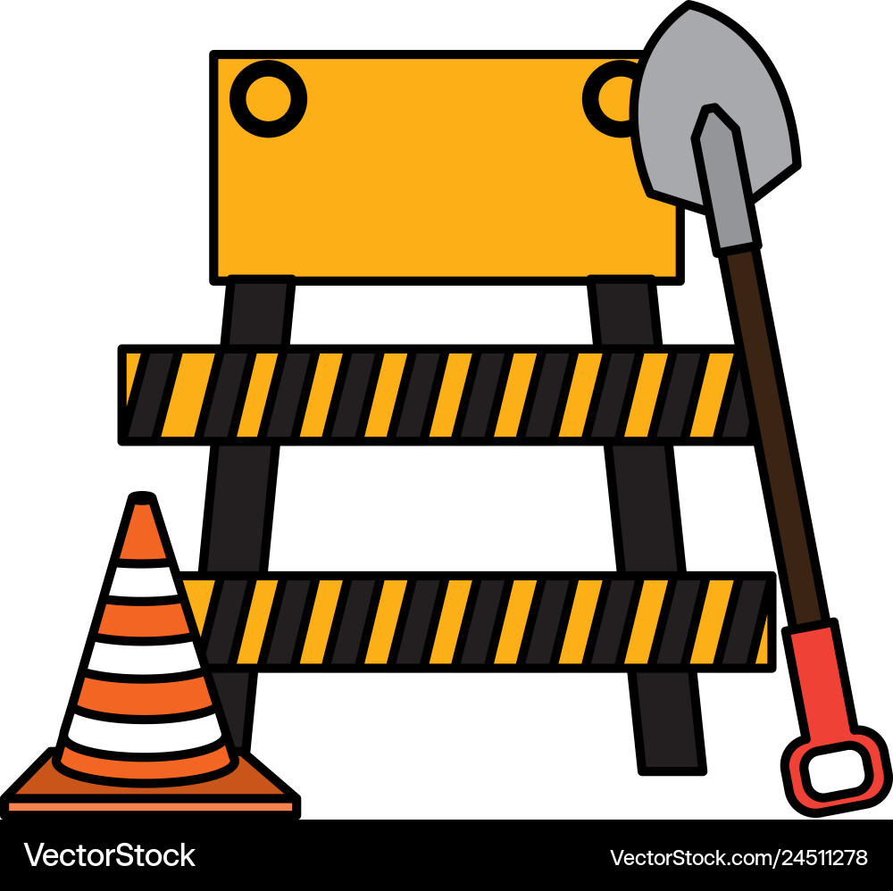 Construction barricade with cone and shovel Vector Image