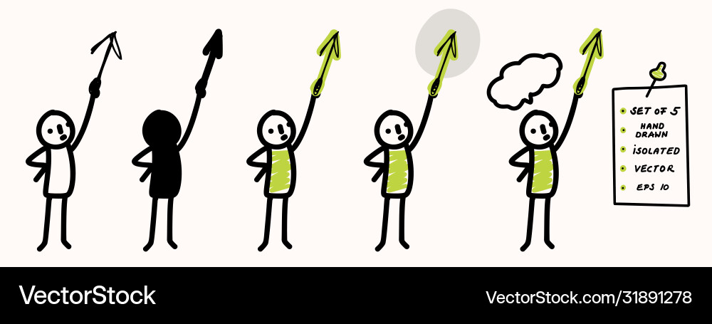 Hand drawn stick figure pointing arrow up concept Vector Image