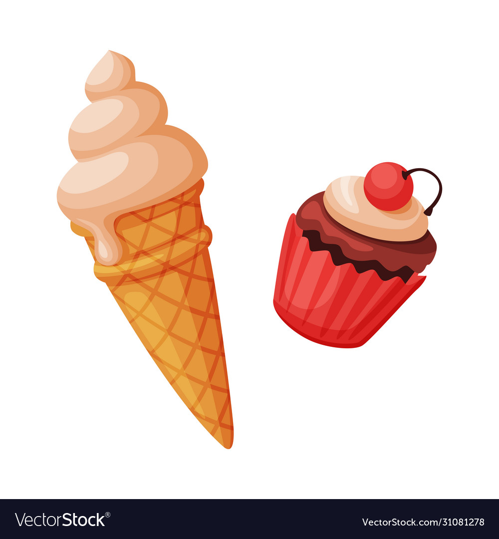 Ice cream and cupcake sweet delicious desserts Vector Image