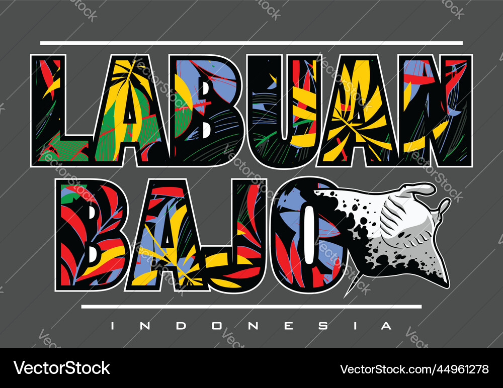 Labuan bajo writing with leaves inside Royalty Free Vector