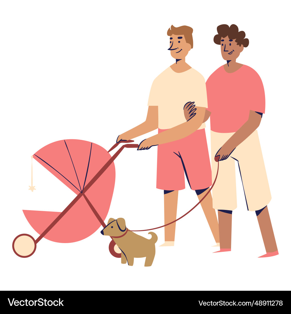 Male couple with stroller characters Royalty Free Vector