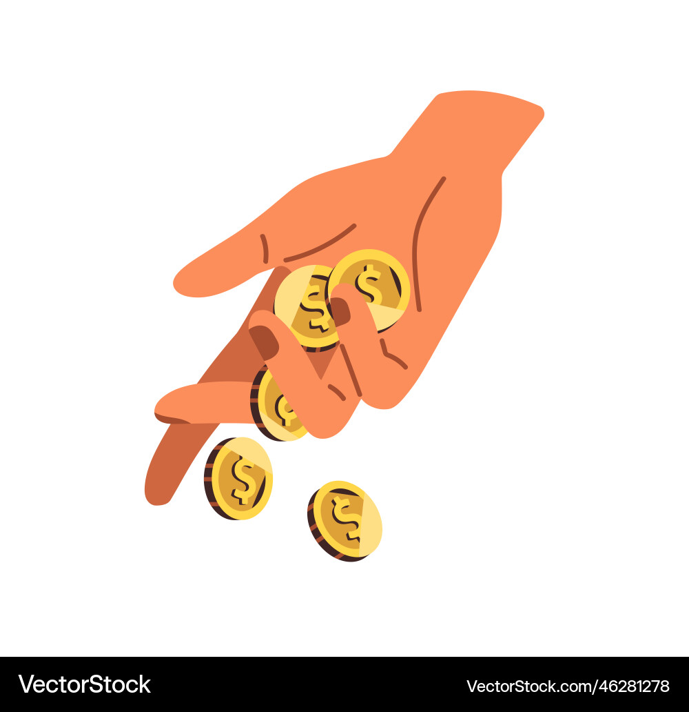 Money slips through fingers coins falling down Vector Image