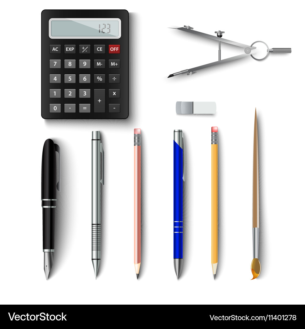 Office writing implements and drawing template Vector Image