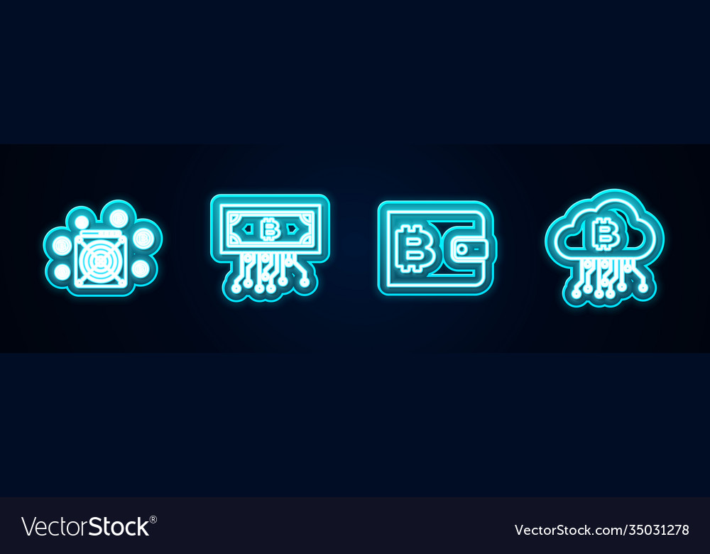 Set line asic miner cryptocurrency bitcoin Vector Image