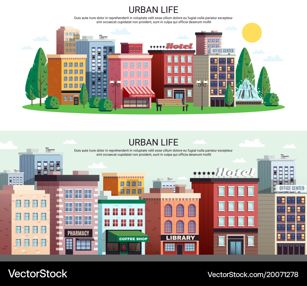 Urban houses district horizontal banners Vector Image