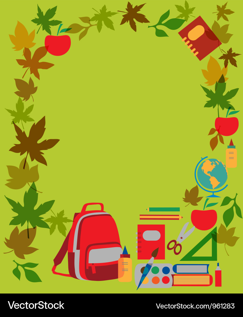 Back to school supplies on green Royalty Free Vector Image