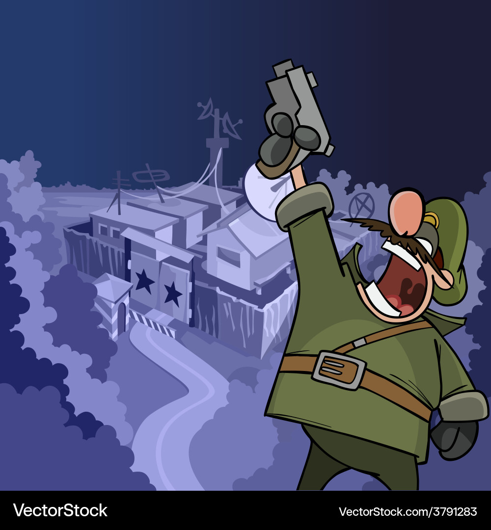 Cartoon soldier shouting aiming a pistol Vector Image