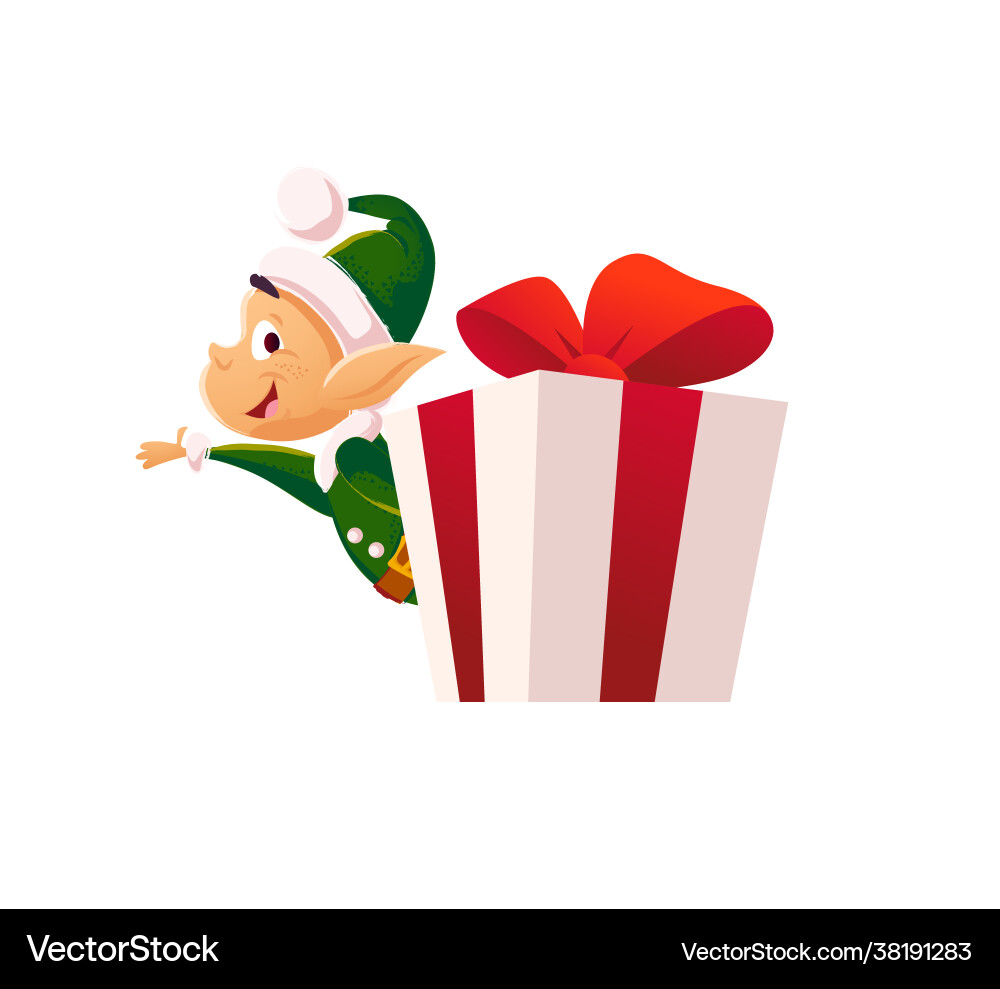 Cartoon with funny santa elf Royalty Free Vector Image