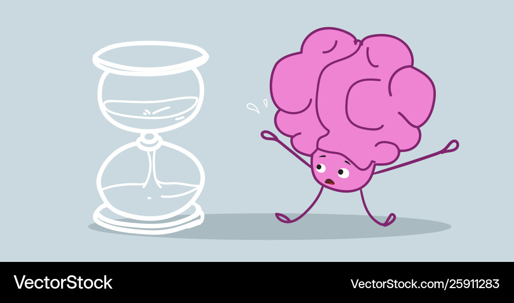 Human brain standing at sand watch time management