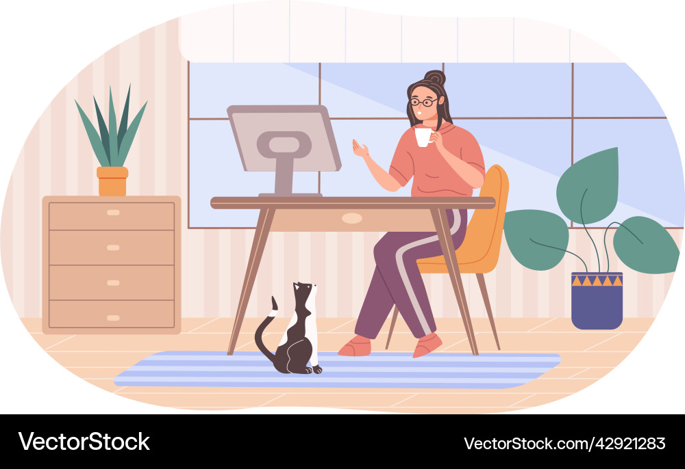 Modern woman use pc sitting desk with computer Vector Image