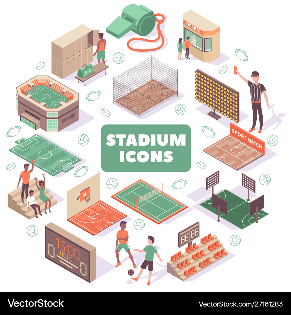 Stadium icons round composition Royalty Free Vector Image